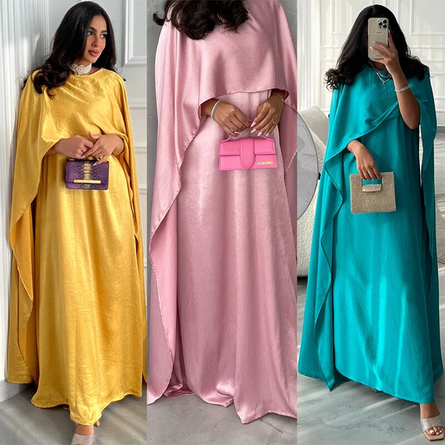 MUSLIM WOMEN SATIN Kaftan Maxi Dress Abaya Dubai Robe Evening Gown Party Islamic $55.04 ...