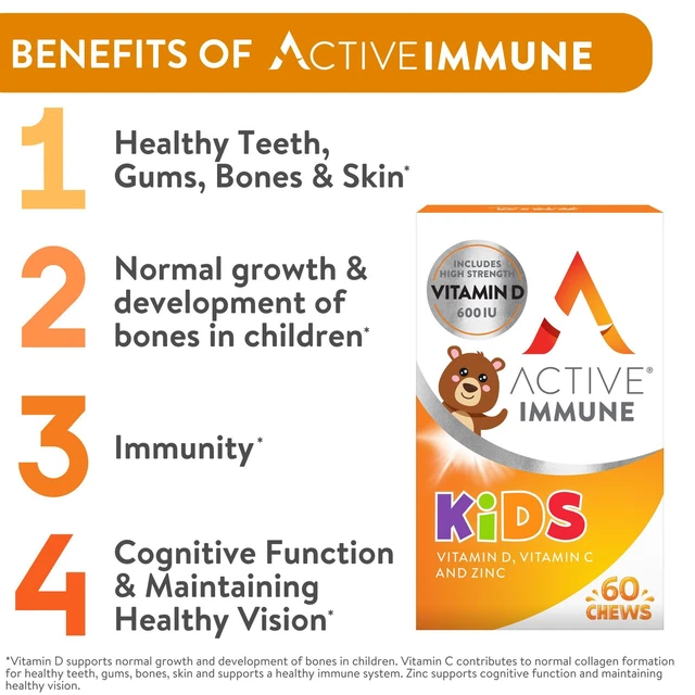 ACTIVE IMMUNE FOR Kids | Vitamin D, C & Zinc | Vitamins for Kids Immune ...