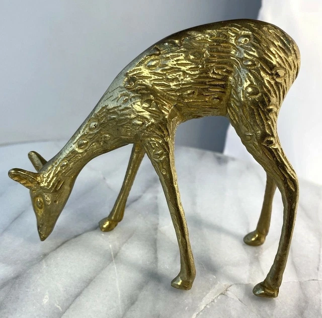VINTAGE SOLID BRASS Deer Doe Hollywood Regency Style Figurine Decor 4.5 ...