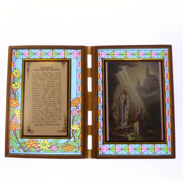 STAINED GLASS DOUBLE frame with Prayer to Our Lady of Lourdes & image ...