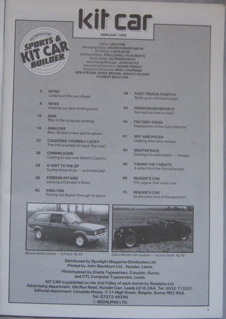 KIT CAR MAGAZINE 02/1985 featuring J2X2, Beaver, Dutton Rico, Calvy ...