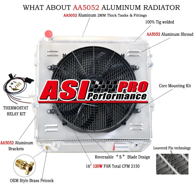 4ROW RADIATOR+SHROUD FAN+RELAY Fit Toyota Surf Hilux LN130 LN106 LN107 ...