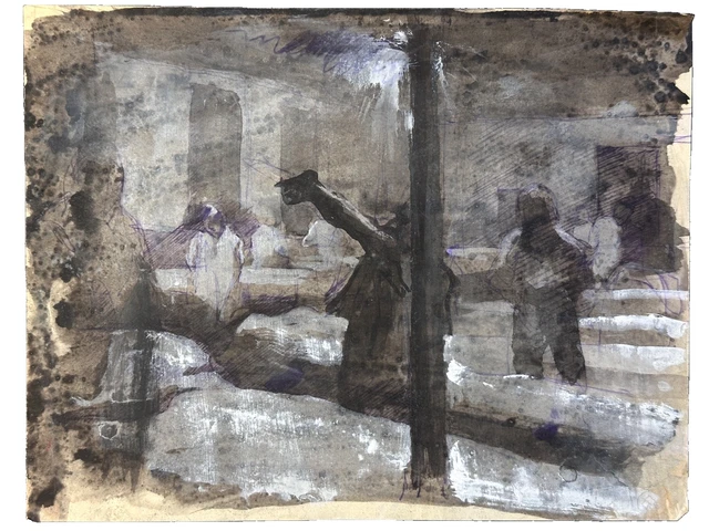 DESSIN ANCIEN JEAN Terles portrait personnage dans une salle sanguine ...
