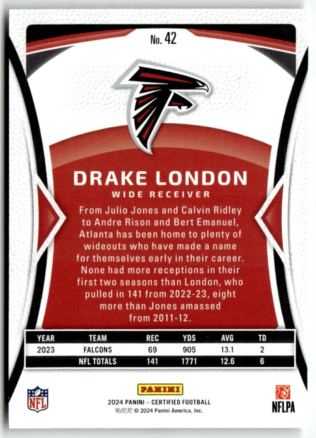 2024 PANINI CERTIFICADO NFL N º 42 Drake Londres EUR 1,00 - PicClick ES