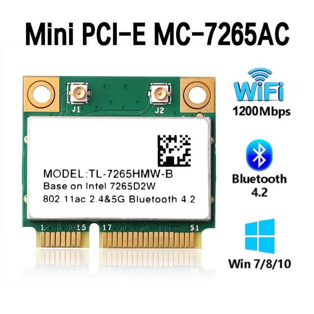 DUAL BAND MINI PCI-E WiFi Karte Wireless-AC 1200Mbps 7265AC Bluetooth 4 ...