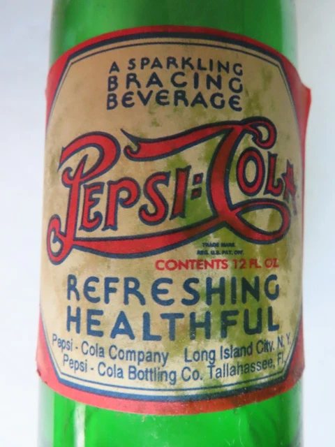 VINTAGE GREEN PEPSI-COLA Bottle Double Dot Paper Labels Long Island ...