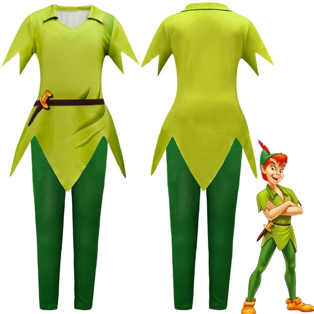 KIDS MOVIE PETER Pan Cosplay Costume Dress Green Elf Top Pants Pointy ...