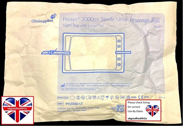PROSYS 2000ML URINE Drainage Night/Bedside Bag PH2000-LT Single Use (x1 ...