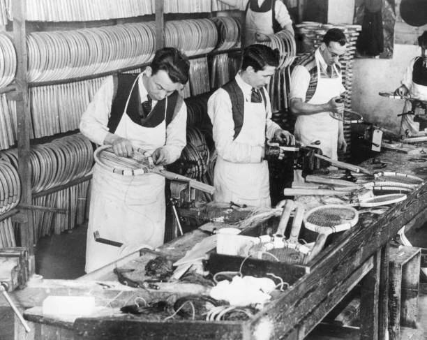 WORKERS MAKING TENNIS rackets for Lilywhites store Historic Old Photo ...