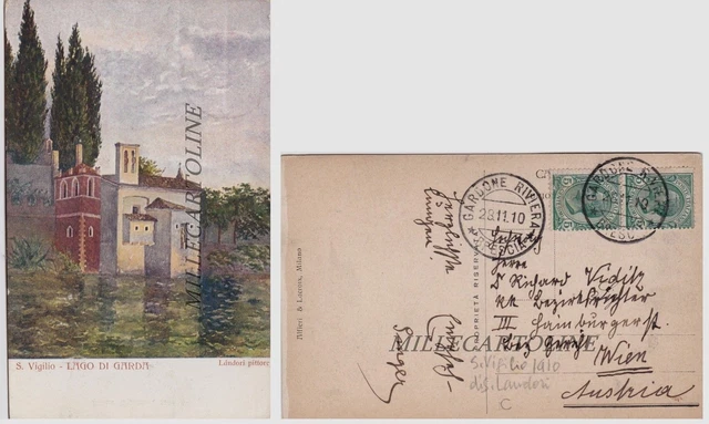 LAGO DI GARDA: S. Vigilio - pittore Landori 1910 (verifica per censura ...
