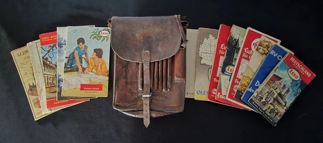 ANTIQUE GERMAN LEATHER Map Pouch with Maps & Pencils £15.36 - PicClick UK