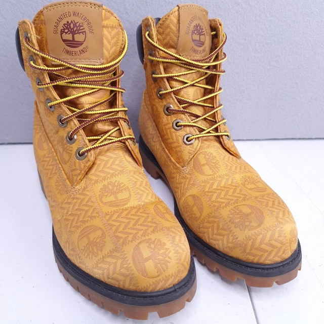 TIMBERLAND 6& MONOGRAM Boots Mens 8.5" Golden Brown Repeat Wheat Logo ...