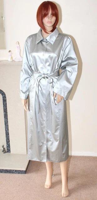 VINTAGE MANDY MARSH SILVER PVC VINYL PU LONG RAINCOAT TRENCHCOAT MAC ...