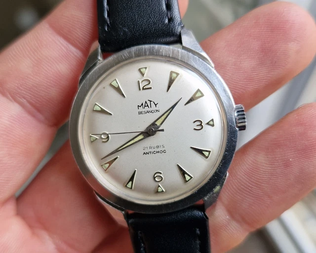 ANCIENNE MONTRE MATY Acier Mécanique Jeambrun Vintage Rare French Watch ...