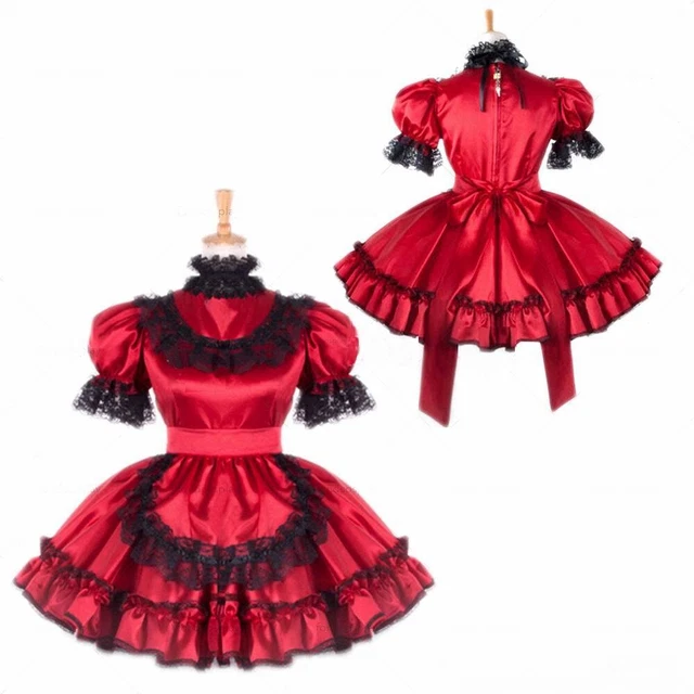 Adult Girl Sissy Maid Lockable Red Satin Dress Cosplay Costume Cdtv Tailored 6999 Picclick