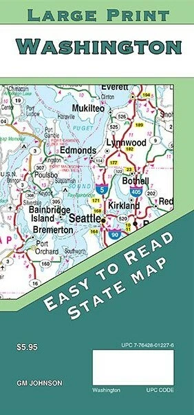 LARGE PRINT STATE Map of Washington (State), by GMJ Maps £4.65 ...