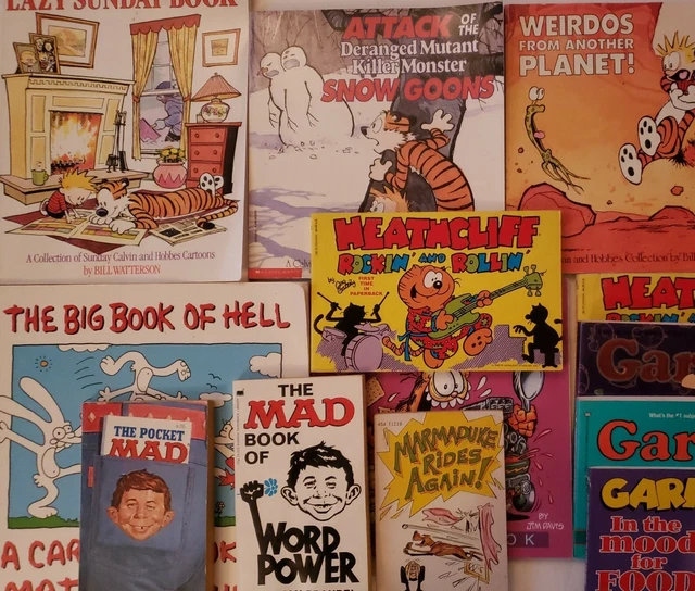 CALVIN AND HOBBES, Garfield, Mad VINTAGE comic strip books lot of 12 ...