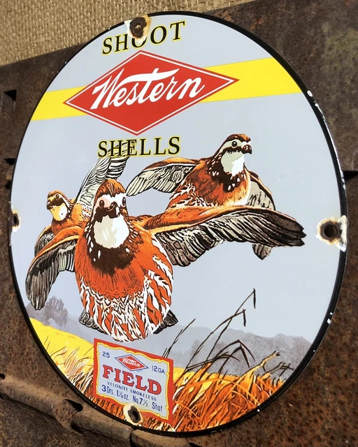 VINTAGE WESTERN FIELD Shot Shells 10” Porcelain Ammunition Shotgun Sign ...