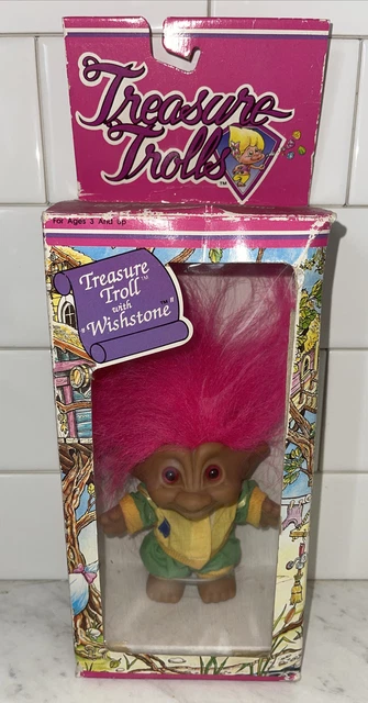 TREASURE TROLL BELLY Button Wishstone Gem Doll Figure Ace Novelty Pink ...