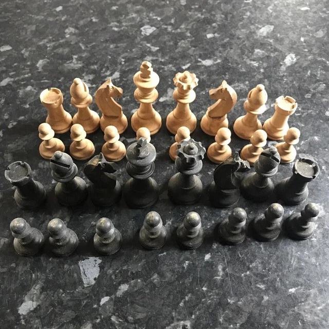 FULL SET VINTAGE Chess Set Black Beige Carved Wooden Style £29.95 ...