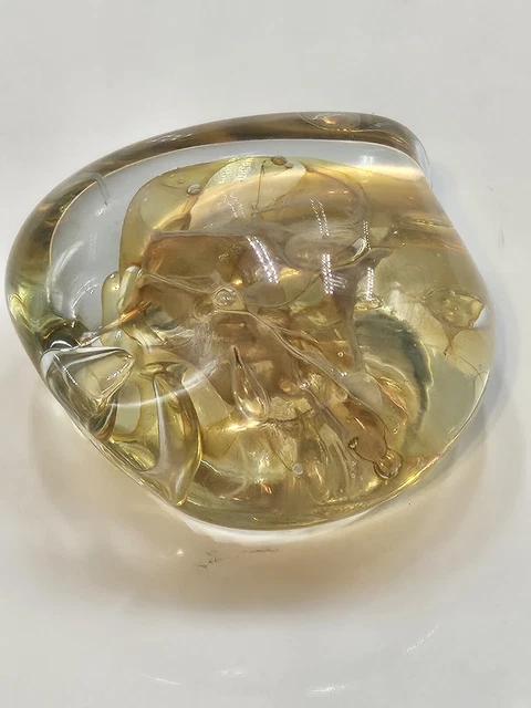 VINTAGE CHARLES LUTNER Iridescent Swirl Signed Glass Paperweight Hand ...