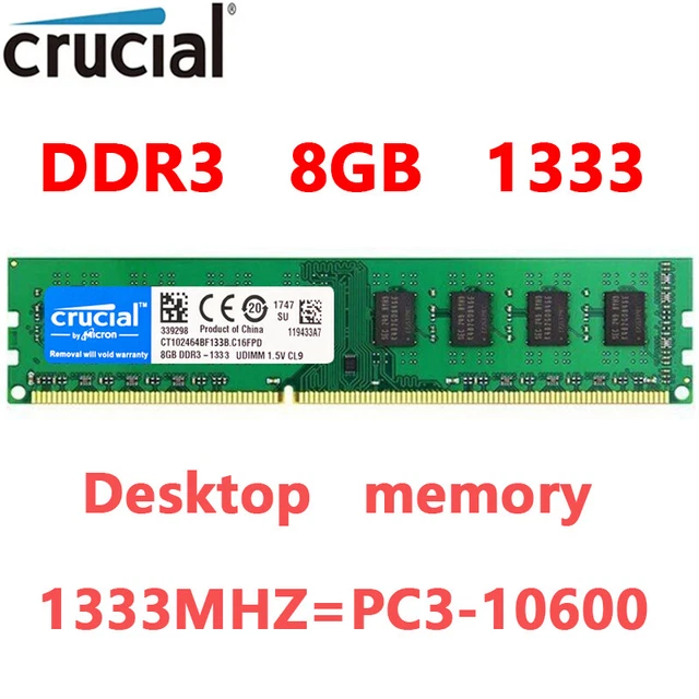 CRUCIAL DDR3 8GB 1333 MHz 8GB PC3-10600 Desktop Memory RAM 240Pin DIMM 1.5V EUR 12,68 - PicClick FR