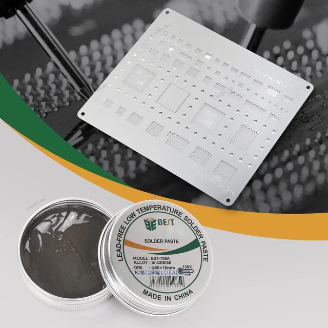LOW-MELT LEAD-FREE SOLDER Paste 50g Reballing Stencil for IPhone 8/X ...