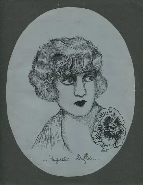 Superbe Dessin Original à Lencre De Lactrice Huguette Duflos Par
