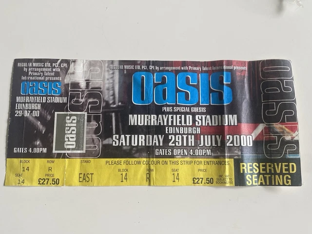 OASIS UNUSED TICKET Edinburgh MURRAYFIELD STADIUM Sat 29th July 2000 £1 ...