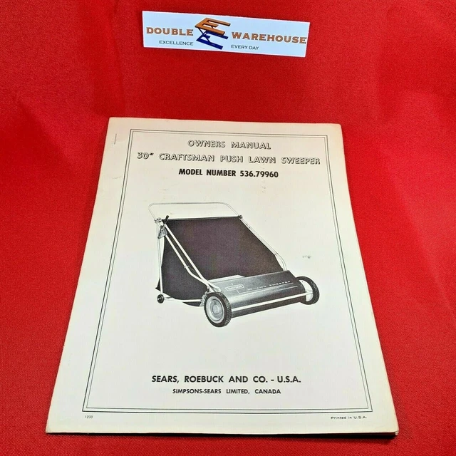CRAFTSMAN 30& PUSH Lawn Sweeper Model Number 536.79960 Manual £13.60 ...