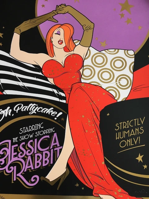 WHO FRAMED ROGER Rabbit Movie Poster Gold Art Print Jessica Rabbit SDCC ...