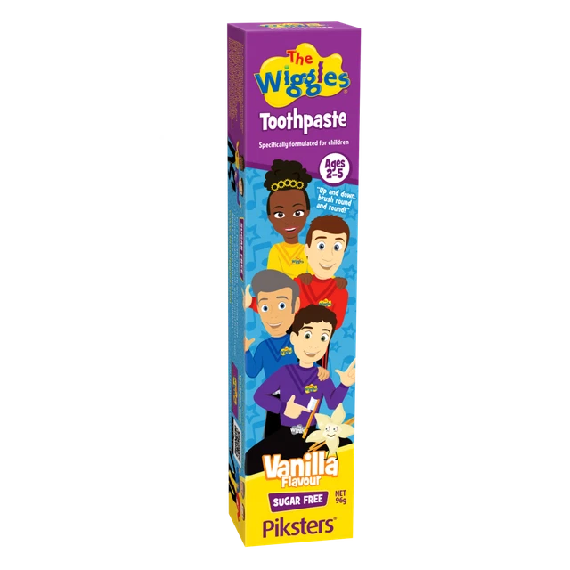 PIKSTERS THE WIGGLES Toothpaste 96g - Vanilla Flavour Sugar Free Ages 2 ...