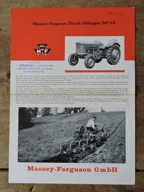 ORIG. PROSPEKT MASSEY Ferguson MF65 50PS Traktor Schlepper 1959 EUR 3,69 - PicClick DE