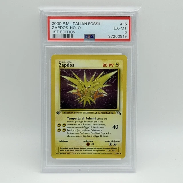 CARTA POKÉMON ZAPDOS Holo 15/62 (2000) 1 Edizione - Fossil - Ita - Psa 6 EUR 169,00 - PicClick IT
