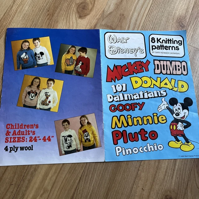 VINTAGE WALT DISNEY 8 Knitting Patterns Booklet Intarsia 1986 Mickey ...