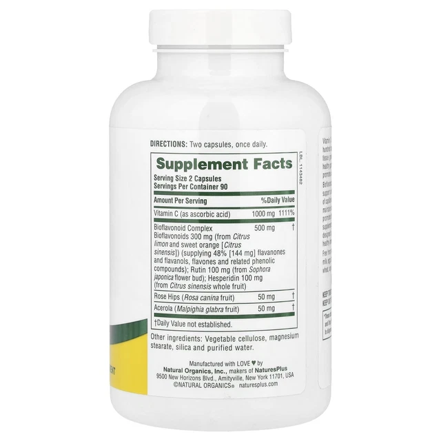 NATURESPLUS SUPER C Complex 1000mg + 500mg Bioflavonoids 180 Vegan ...