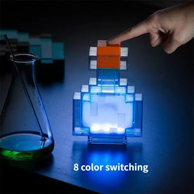 MINECRAFT NIGHT LIGHT Change Color Liquid Medicine Bottle Model Bedroom ...