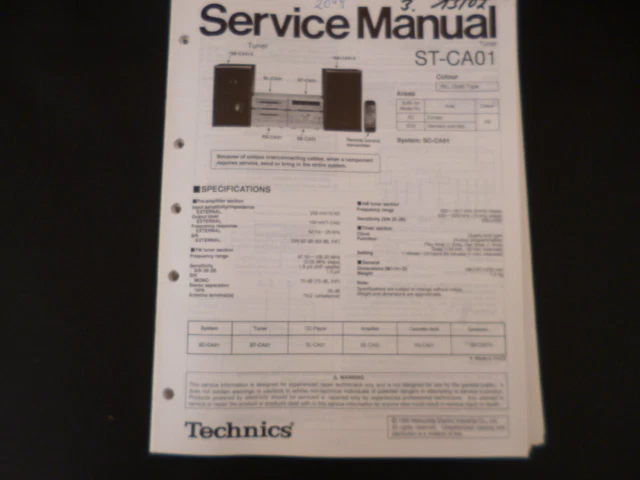 ORIGINAL SERVICE MANUAL Schaltplan Technics ST-CA01 EUR 12,50 - PicClick DE
