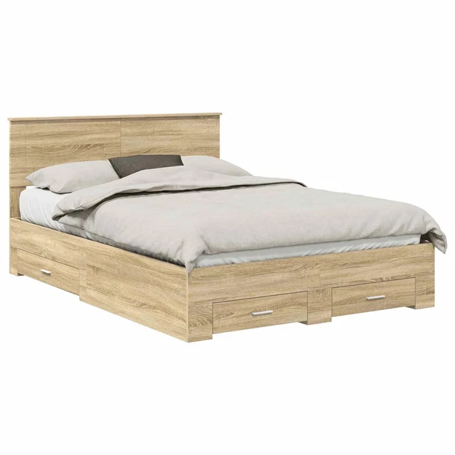 BED FRAME WITH Drawer Sonoma Oak 150 x 200 cm Engineered Wood vidaXL £298.42 - PicClick UK