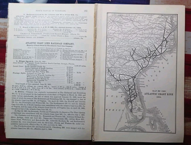 1906 TRAIN ROUTE Map + Report ATLANTIC COAST LINE RAILROAD Florida ...