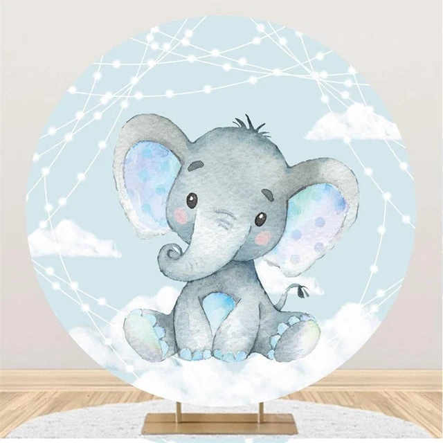 BLUE ELEPHANT AND Cloud Round Baby Shower Backdrop $37.84 - PicClick AU