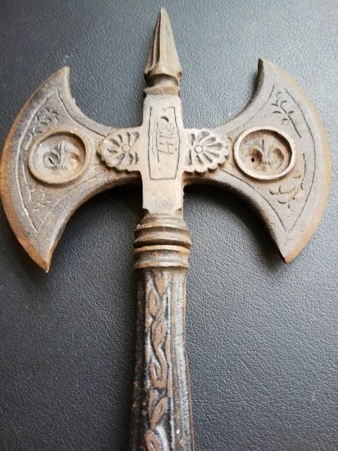CAST IRON MEDIEVAL Double Headed Decorative Axe, Rare Overall Len. 21in ...