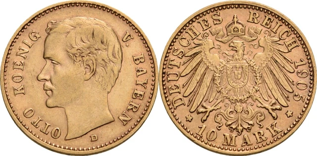10 MARK GOLD 1905 D, Otto König von Bayern Kaisergold Originalmünze EUR ...
