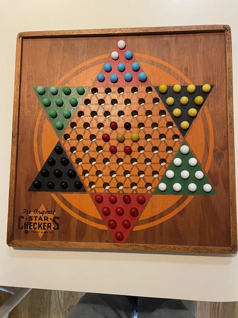 VINTAGE STAR CHECKERS. Chinese Checker/Game Board. Nice Old Paint. In ...