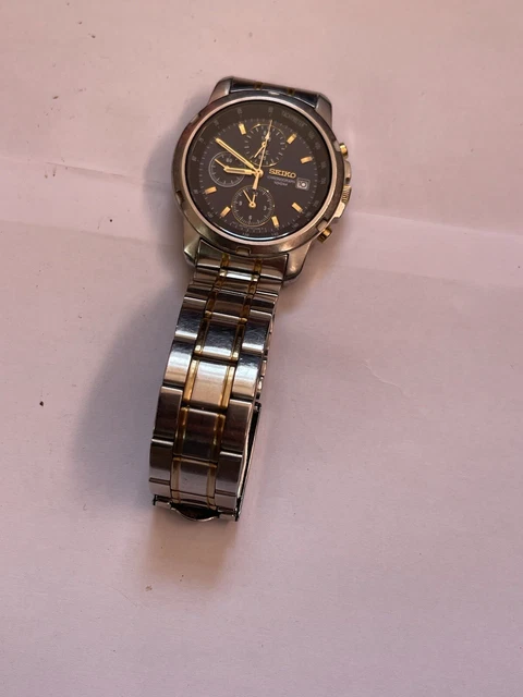 SEIKO CHRONOGRAPH WR100M mens quartz watch with date 7T92-0BF0 for ...