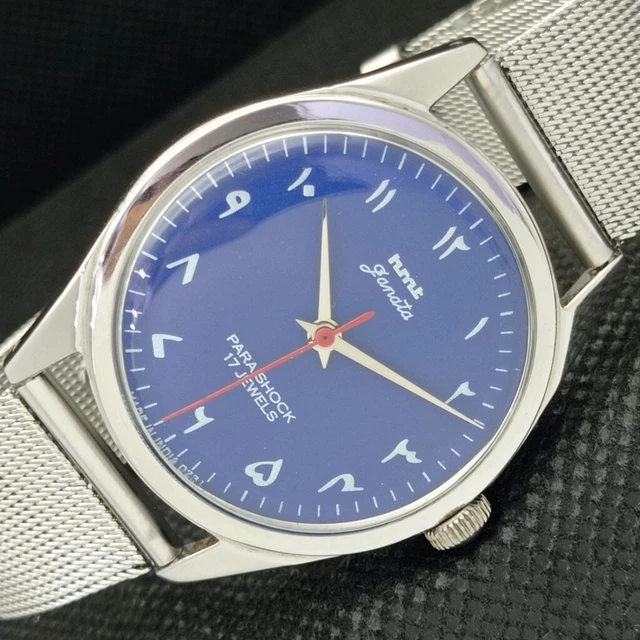 GENUINE VINTAGE HMT JANATA WINDING INDIAN MENS ARABIC BLUE WATCH 584a ...