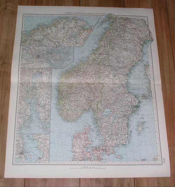 1929 VINTAGE ITALIAN Map Of Scandinavia / Sweden Norway Denmark £23.63 ...