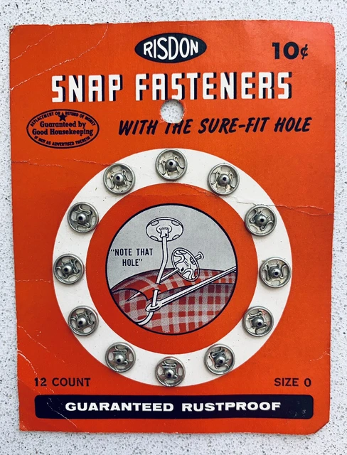 ANTIQUE VINTAGE RISDON Snap Fastener Card Sew On Snaps Sewing Notions ...