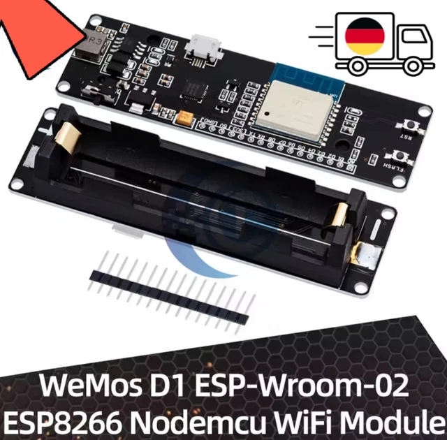 WEMOS D1 ESP-WROOM-02 ESP8266 Nodemcu WiFi Module With 18650Battery Charging AHS EUR 13,99 ...