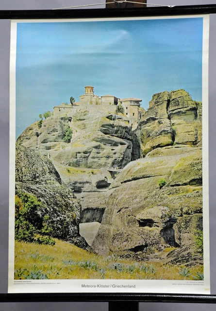 VINTAGE PHOT POSTER Mural Rollable Wall Chart Meteora Convents Greece £ ...